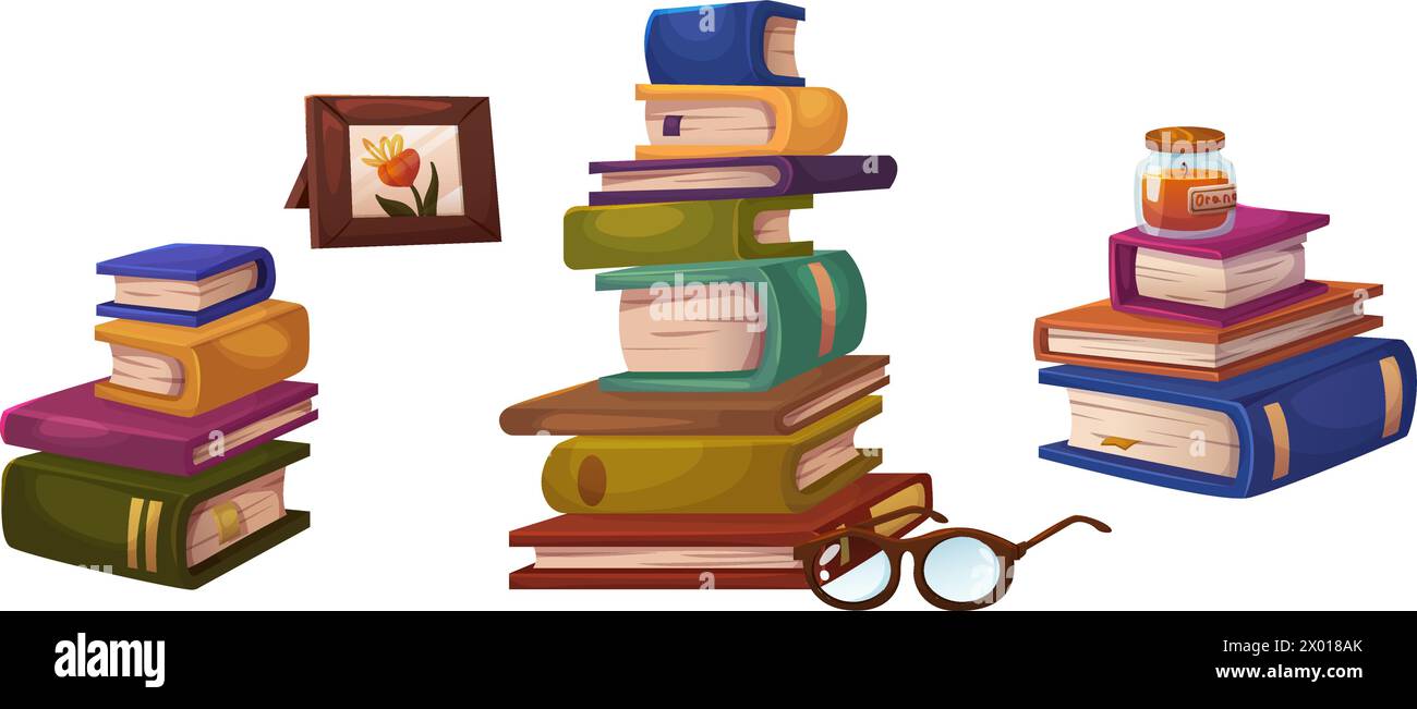 Piles of books isolated on white background. Vector cartoon ...