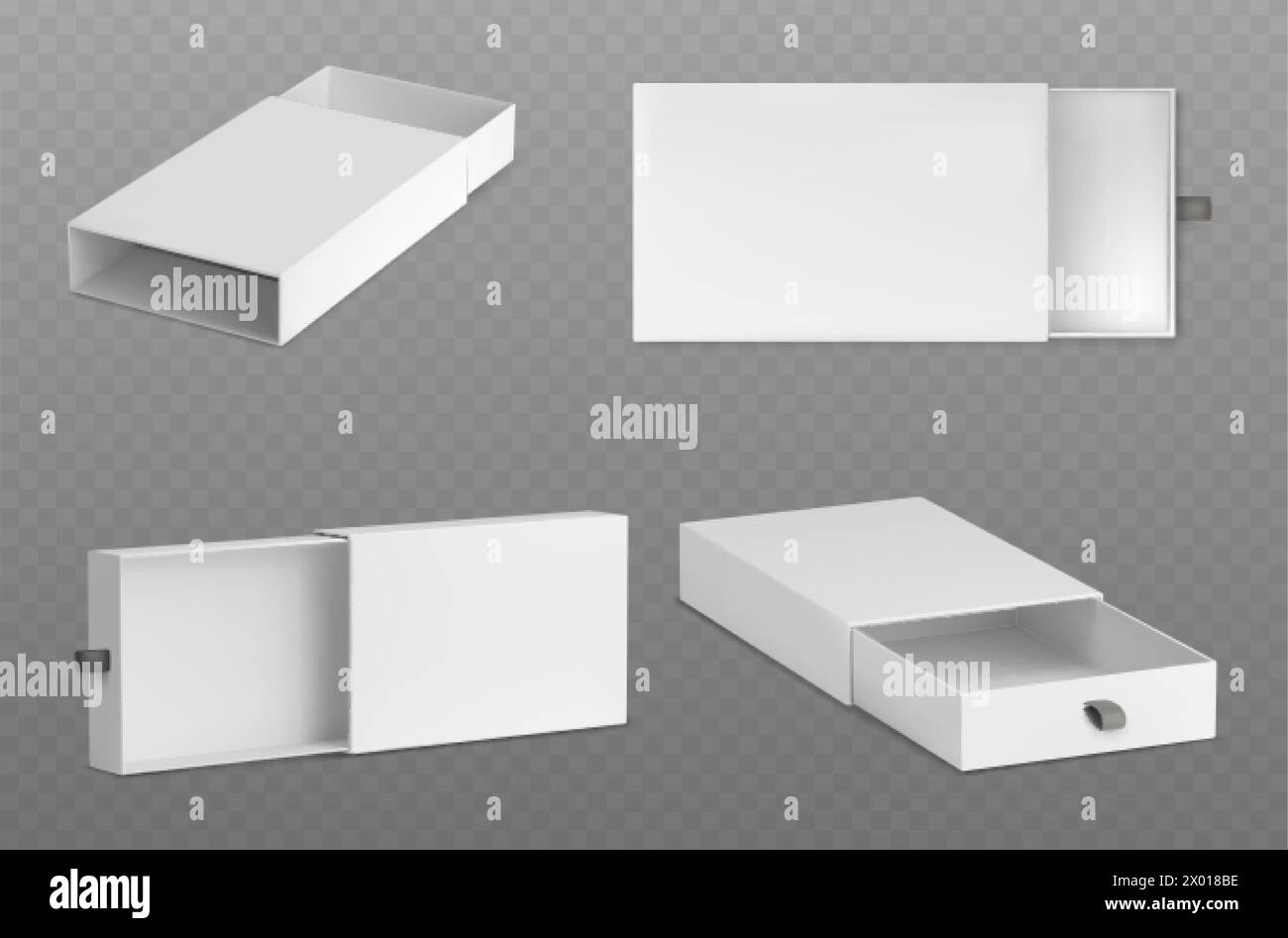 3D set of slide boxes isolated on gray background. Vector realistic illustration of open and ...