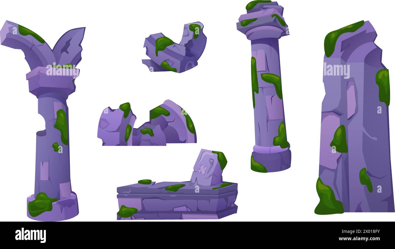Ancient ruins set - destroyed architecture or monuments of old ...