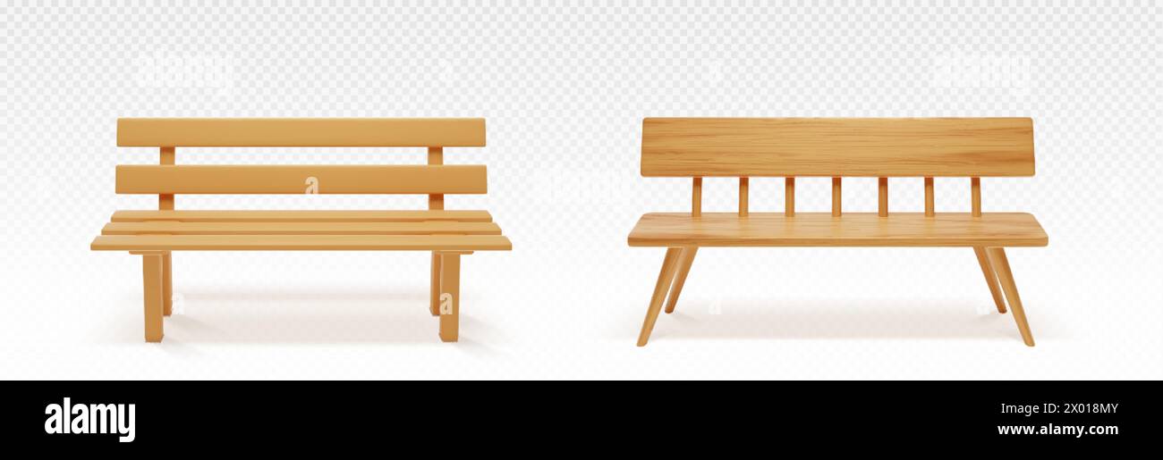 Wooden park or backyard bench front view. Realistic vector illustration ...