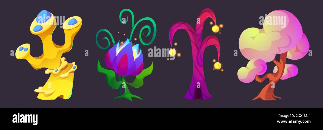 Fantasy alien plants for game ui design. Cartoon vector illustration ...