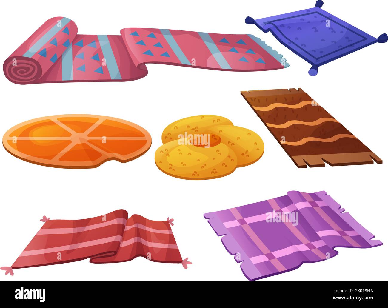 Color carpets set isolated on white background. Vector cartoon ...