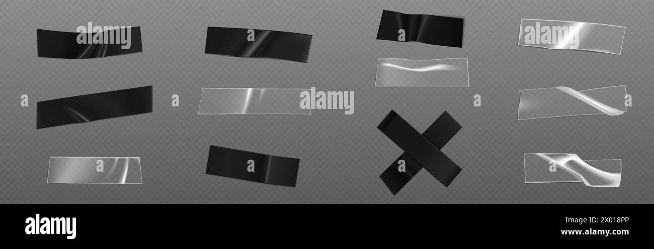 Transparent and black adhesive plastic cut tape patch mockup. Realistic ...