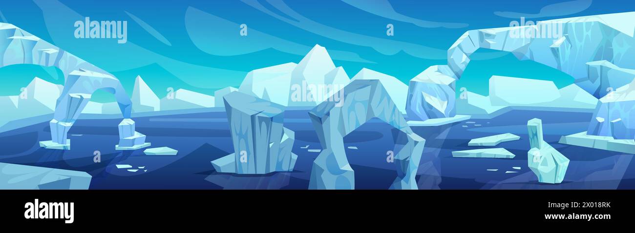 Arctic landscape with iceberg in ocean or sea. Cartoon vector ...