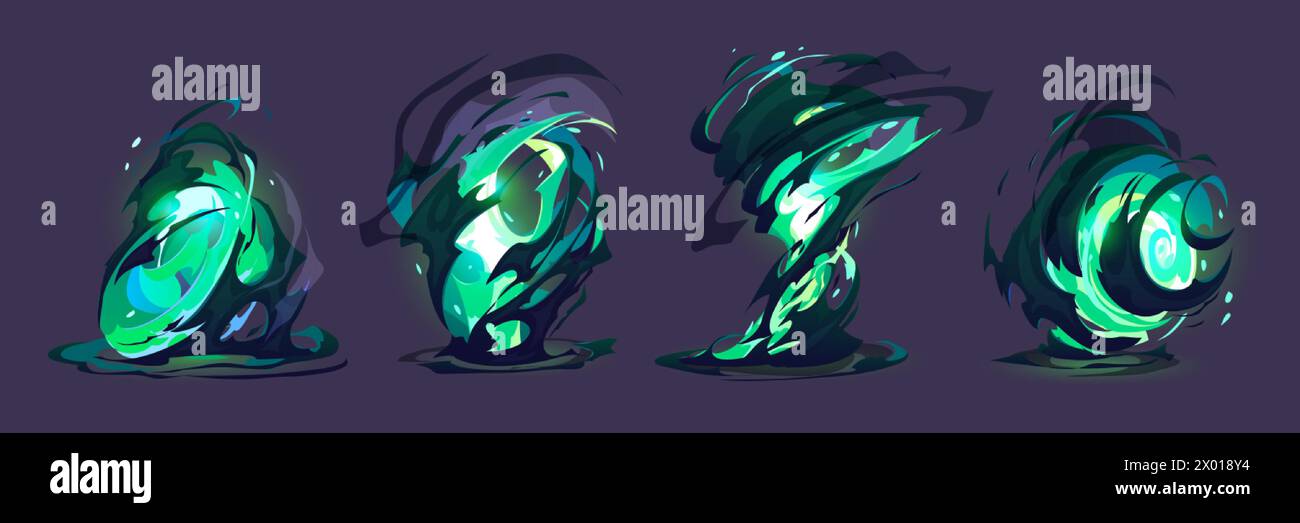 Green ui vfx tornado energy with flame for game. Cartoon 2d magician ...