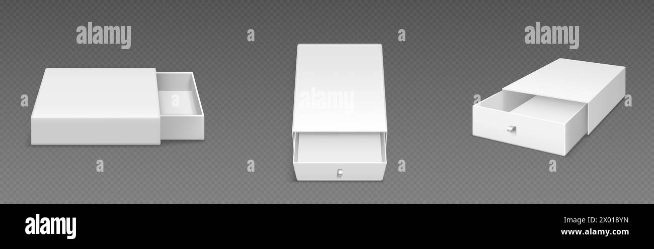 White empty open slide box with ribbon puller. Realistic vector ...