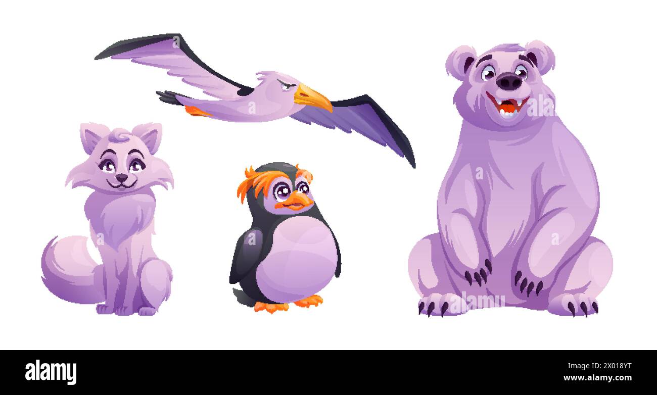 North Pole animal vector. Cute polar bear, winter fox and albatross ...