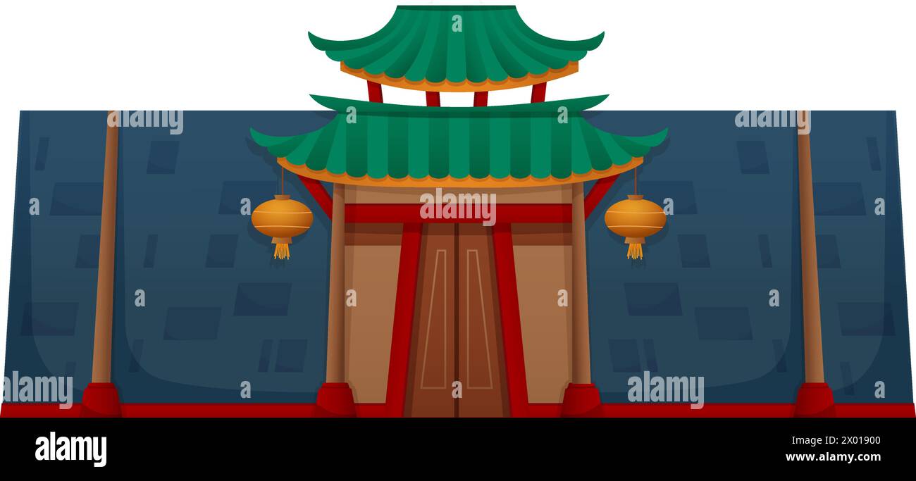Chinese building facade isolated on white background. Vector cartoon ...