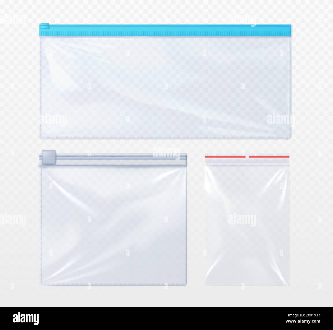 Plastic bag with zip locker mockup. Realistic vector illustration set ...