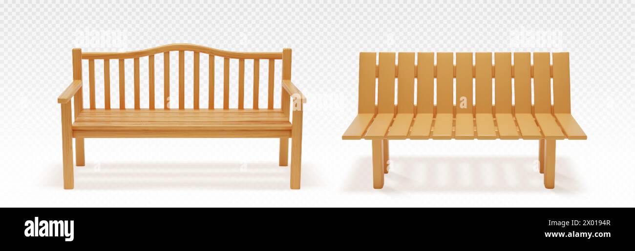 Wooden park or backyard bench front view. Realistic vector illustration ...