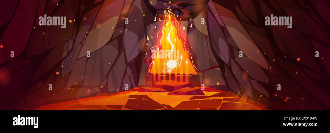 Fantasy rpg game volcano cave portal background. Magic door entrance to ...