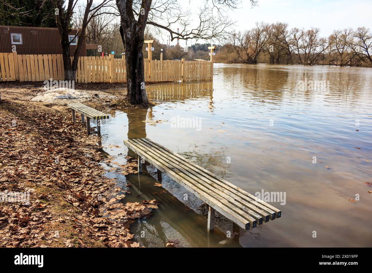 The beach area near the river is flooded during the spring flood ...