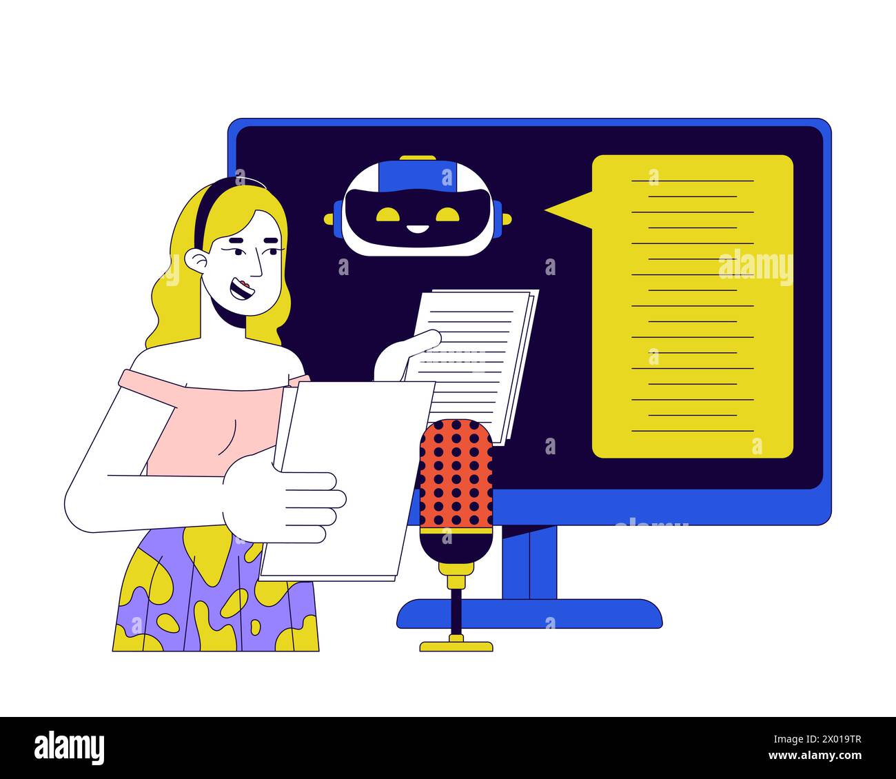 Speech recognition in AI 2D linear illustration concept Stock Vector ...