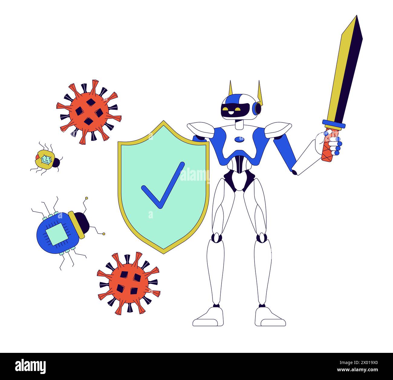 AI cyber defense 2D linear illustration concept Stock Vector Image ...