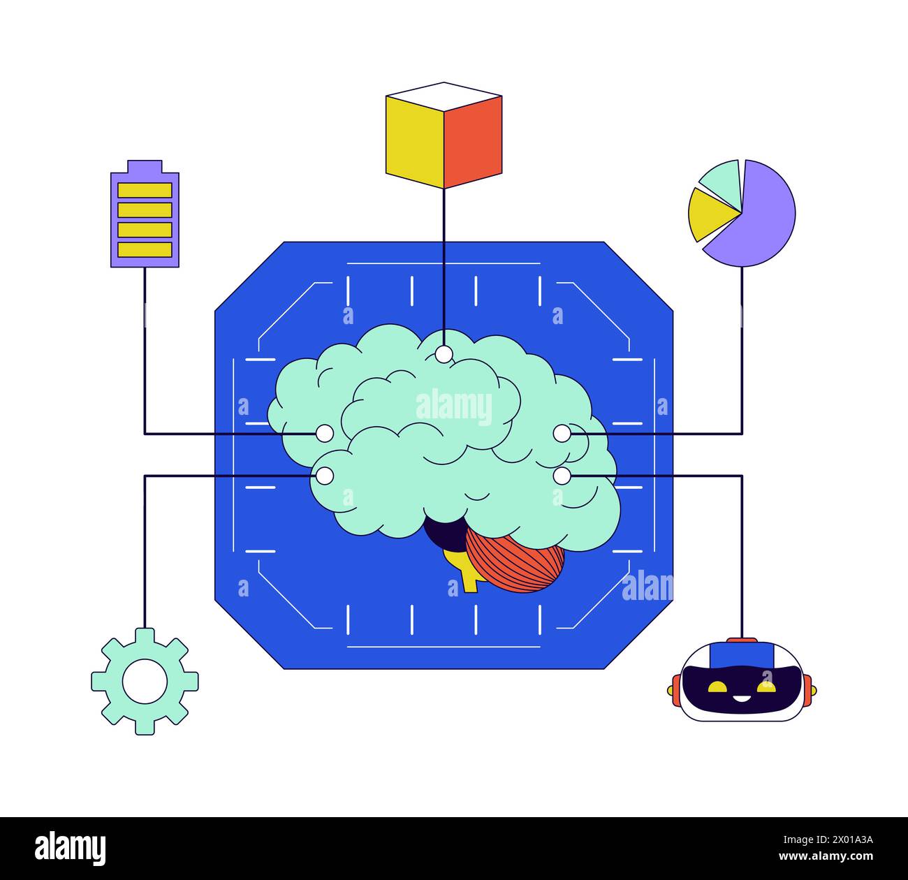 Machine learning brain 2D linear illustration concept Stock Vector ...