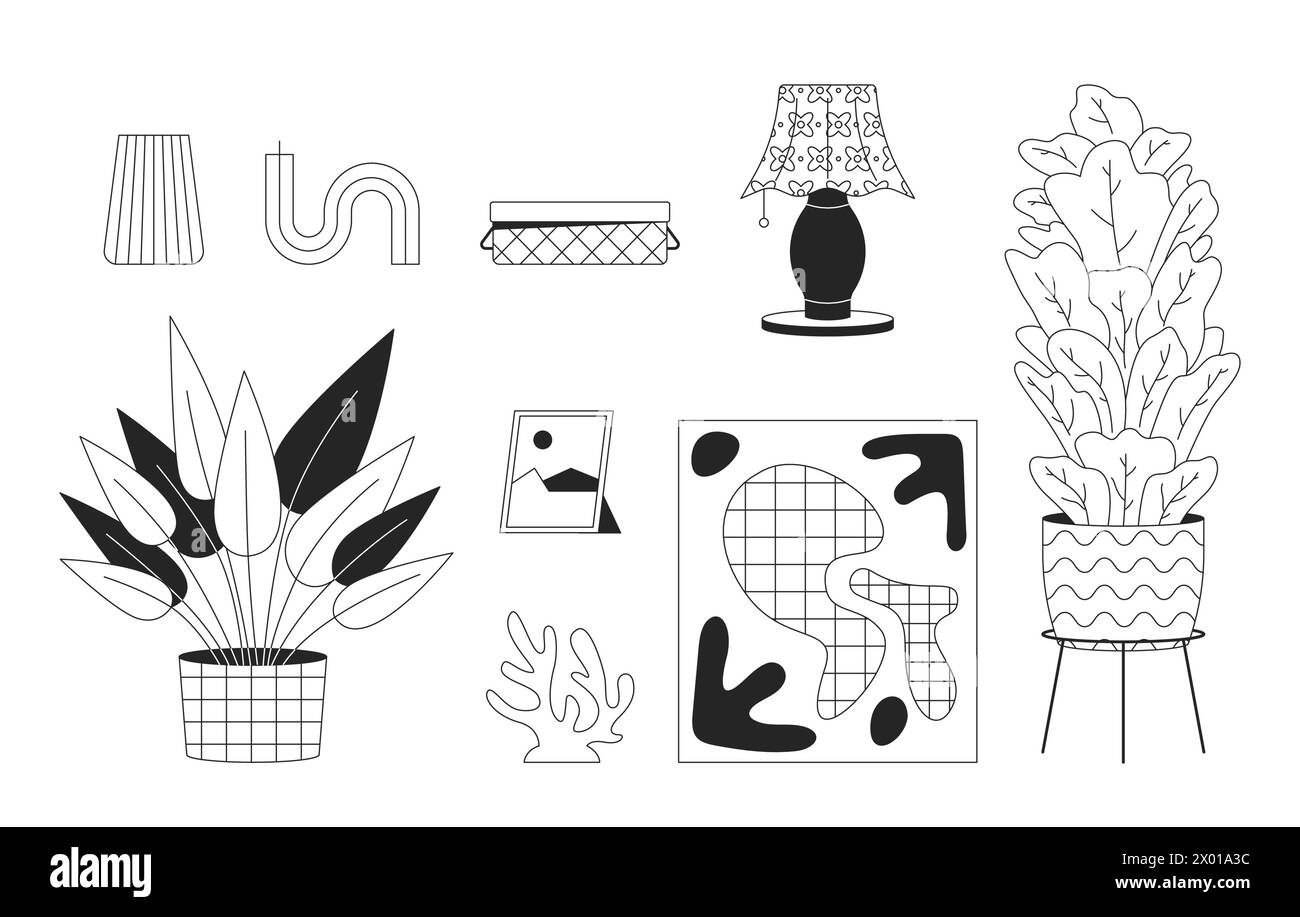 Domestic Atmosphere Essentials Black And White 2d Line Cartoon Objects Set Stock Vector Image