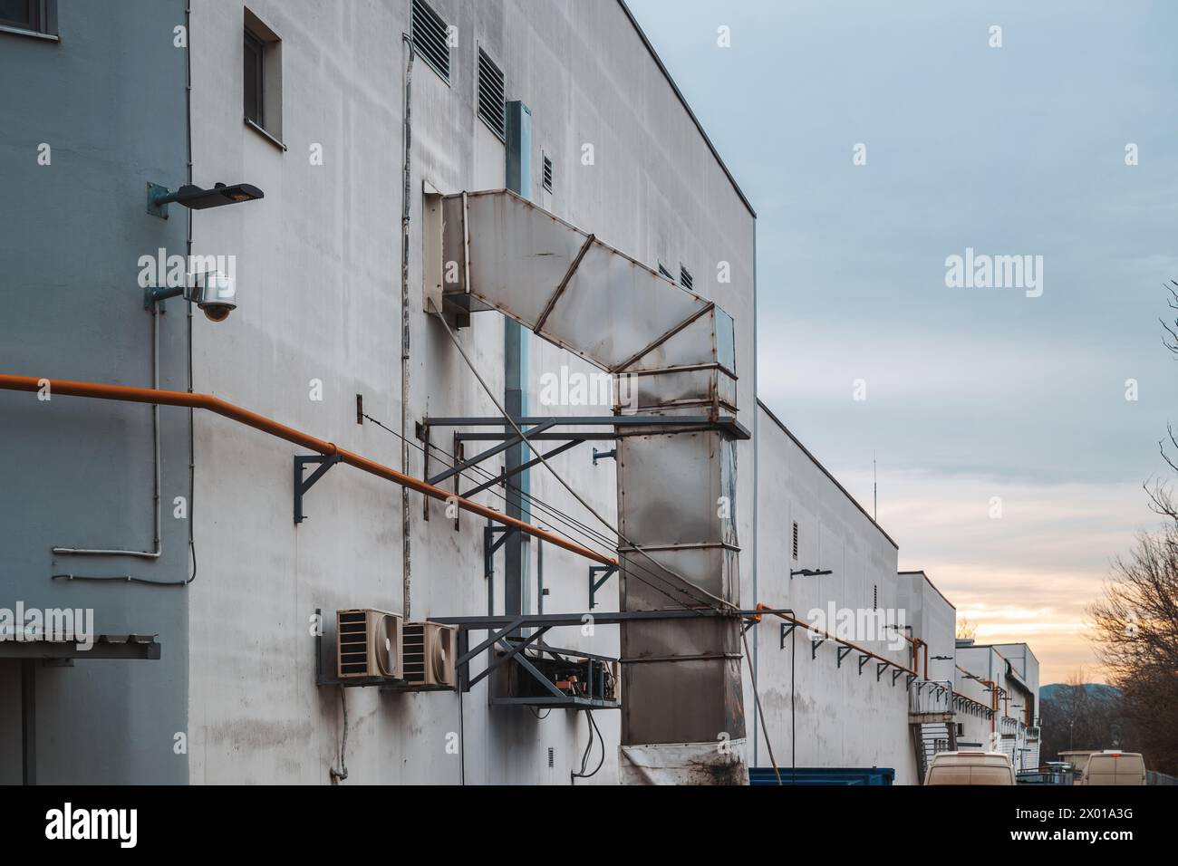 Industrial warehouse building with air conditioner equipment, security ...