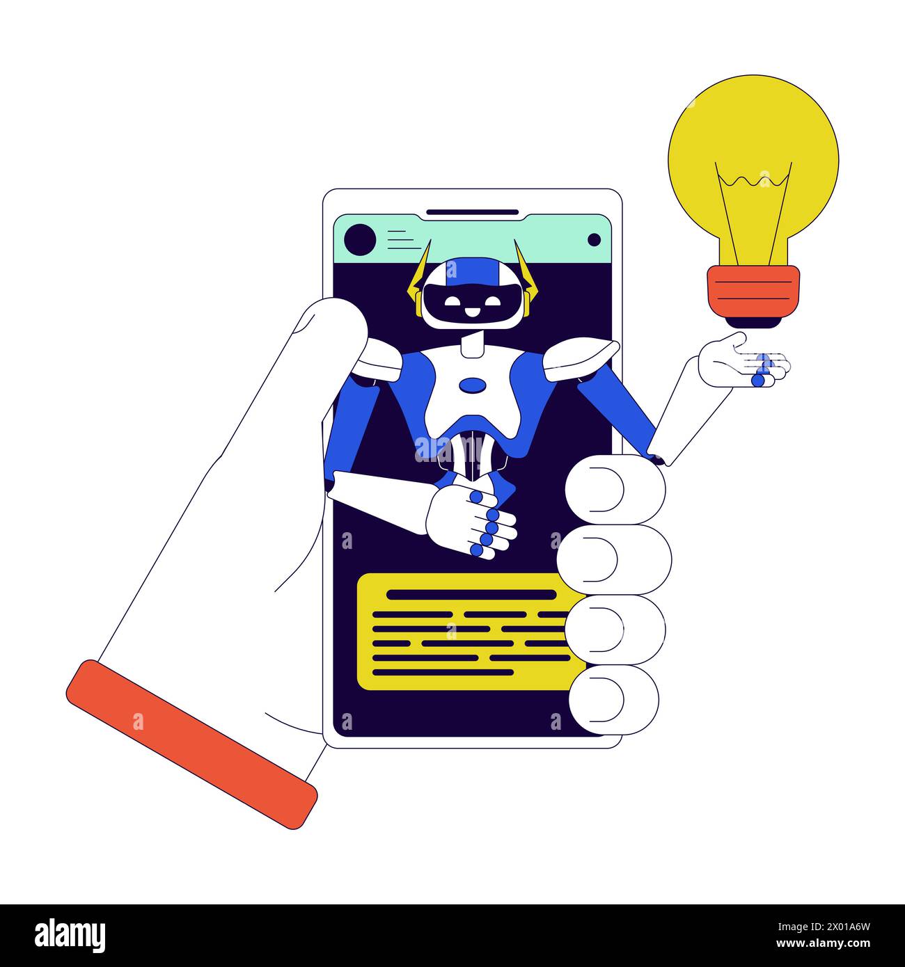 Virtual agent smartphone 2D linear illustration concept Stock Vector ...