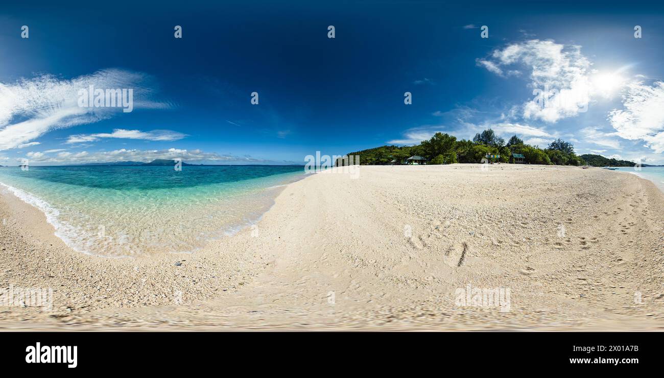 Sandy beach with clear sea waves. Cobrador Island. Romblon, Philippines ...