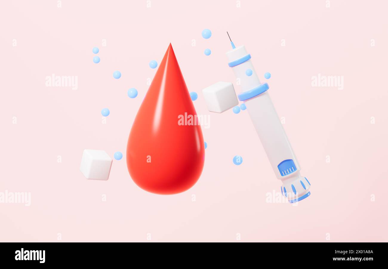 Cartoon insulin pen injection and blood glucose, 3d rendering. 3d ...