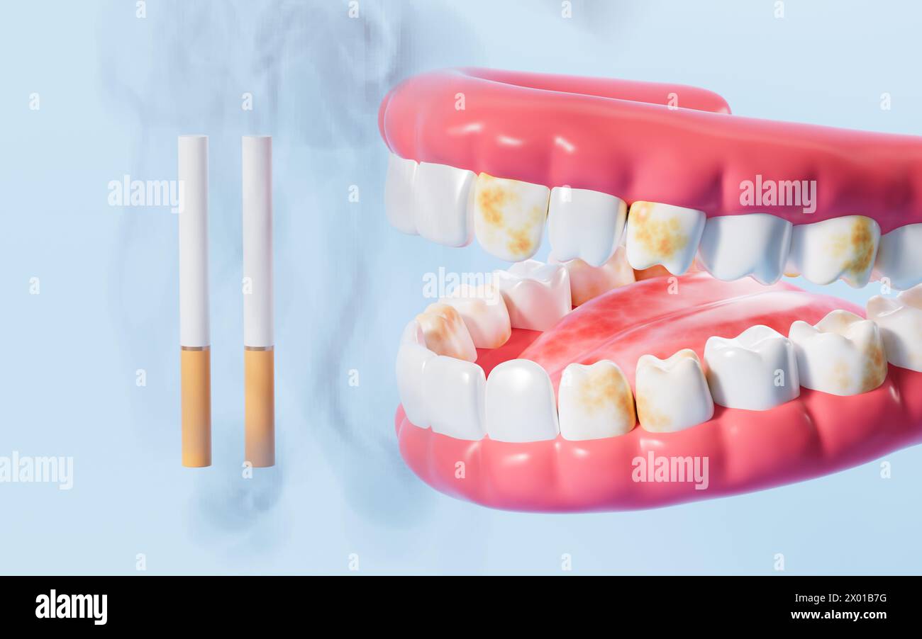 Human teeth and smoking, oral hygiene, 3d rendering. 3d illustration ...