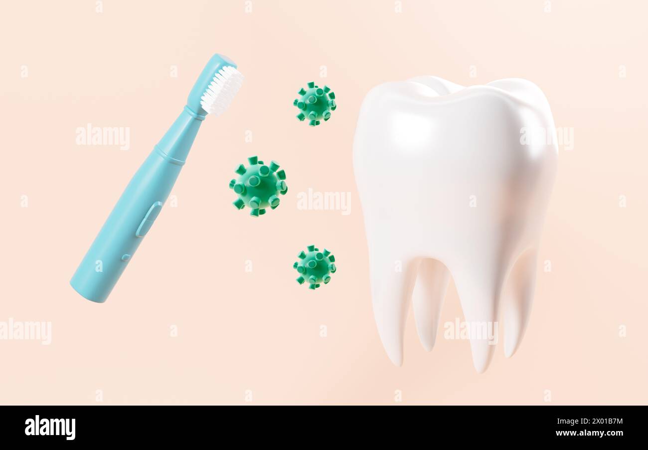 Clean your teeth with a toothbrush, dental hygiene concept, 3d ...