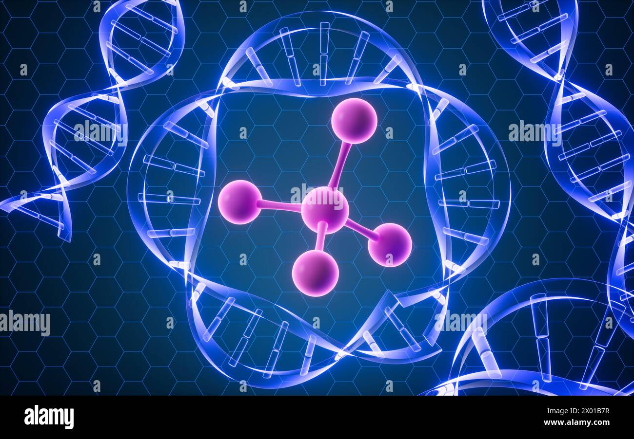Molecular structure with circular DNA background, biotechnology concept ...