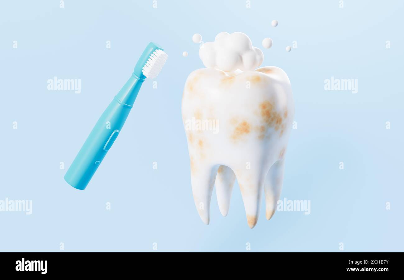 Clean your teeth with a toothbrush, dental hygiene concept, 3d ...