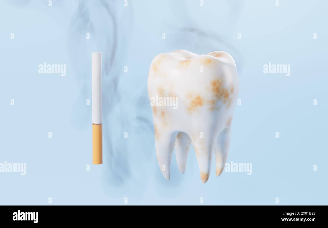 Human teeth and smoking, oral hygiene, 3d rendering. 3d illustration ...