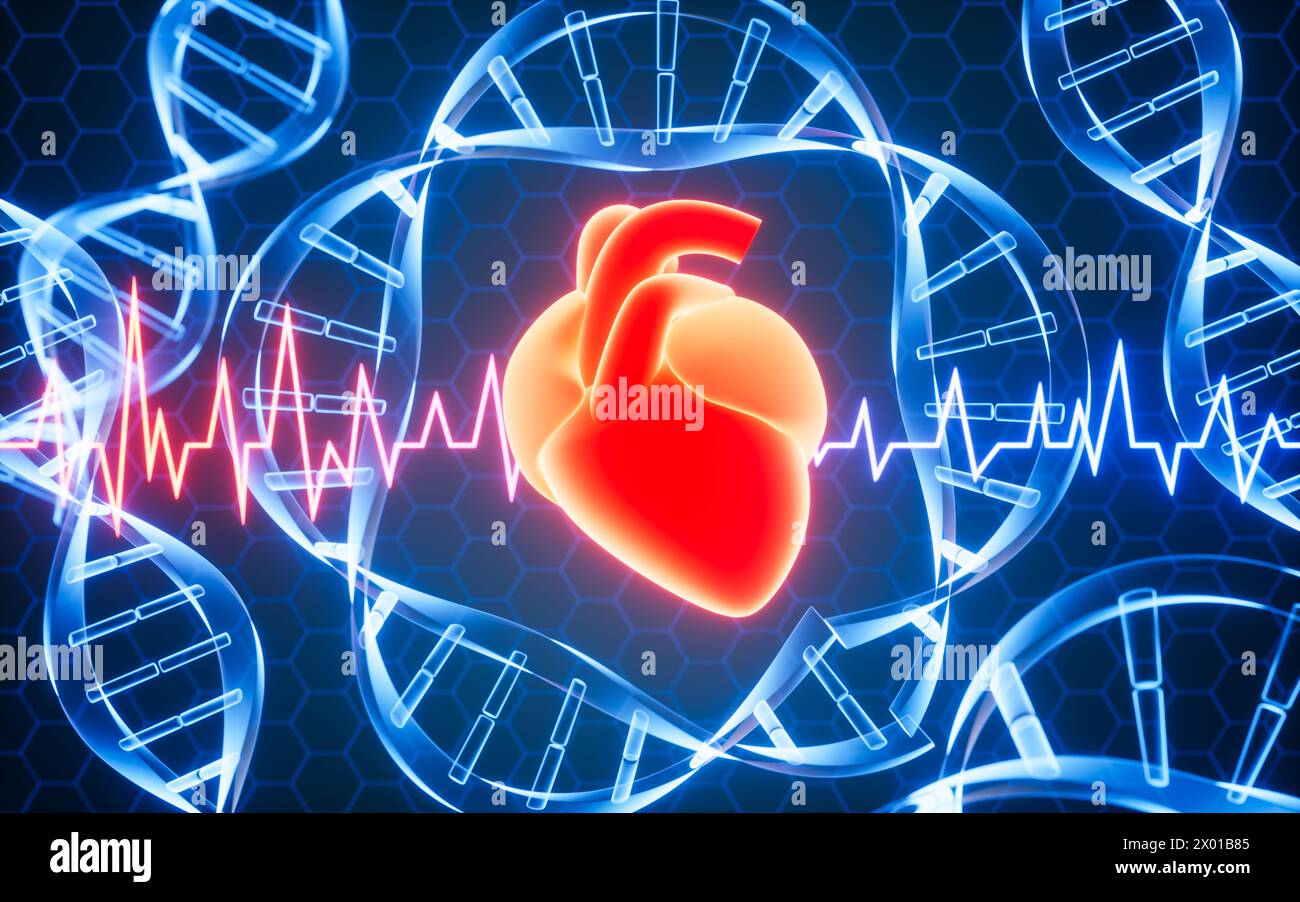 Human heart with circular DNA background, biotechnology concept, 3d ...