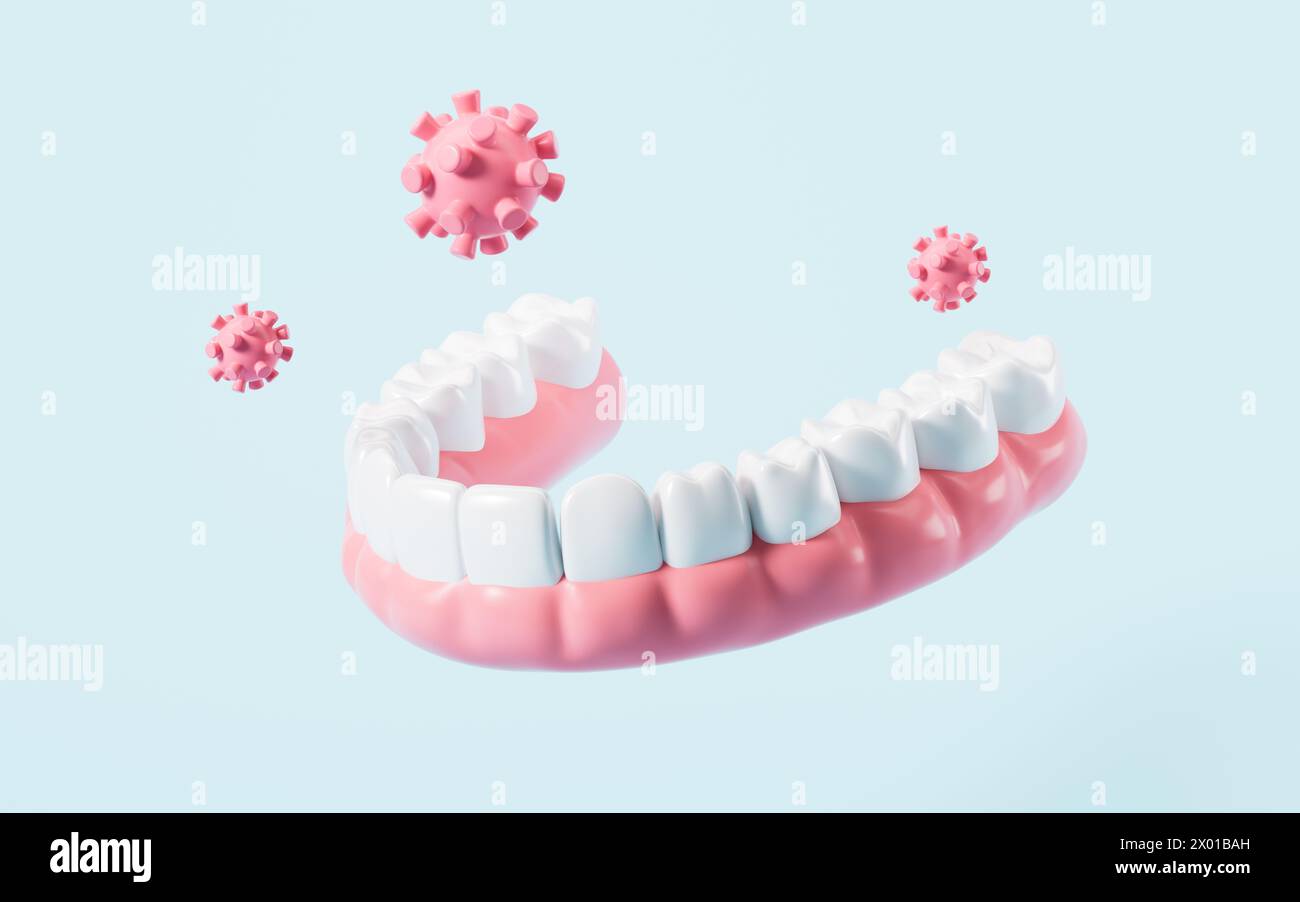 Human tooth and virus, bad breath, oral hygiene, 3d rendering. 3d ...