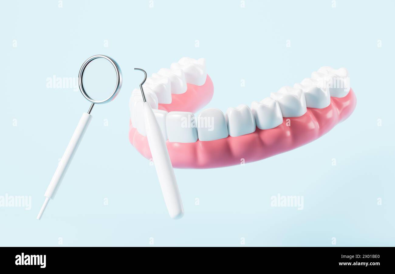 Human tooth model, dental examination, 3d rendering. 3d illustration ...