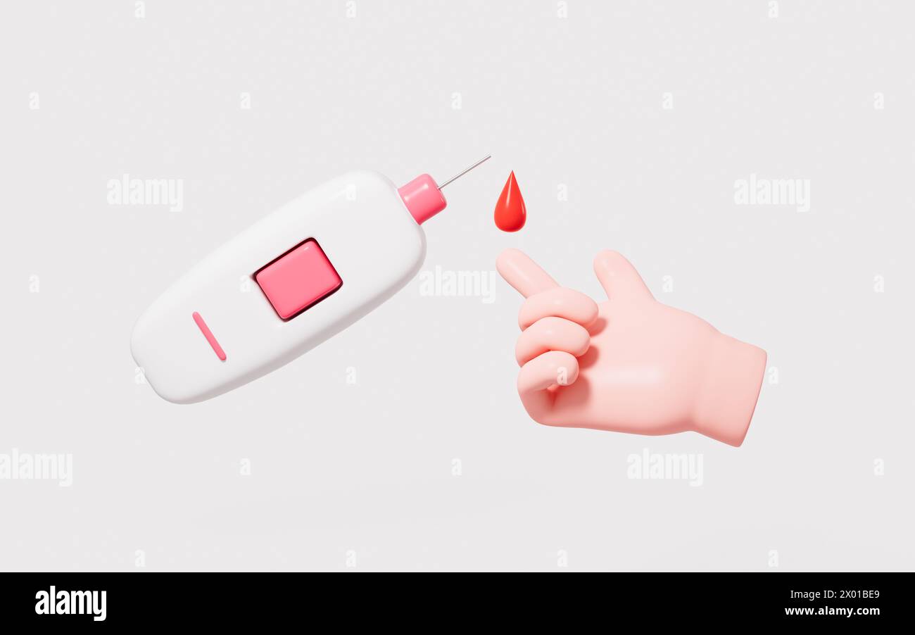 Cartoon insulin pen needle and blood sampling, 3d rendering. 3d ...