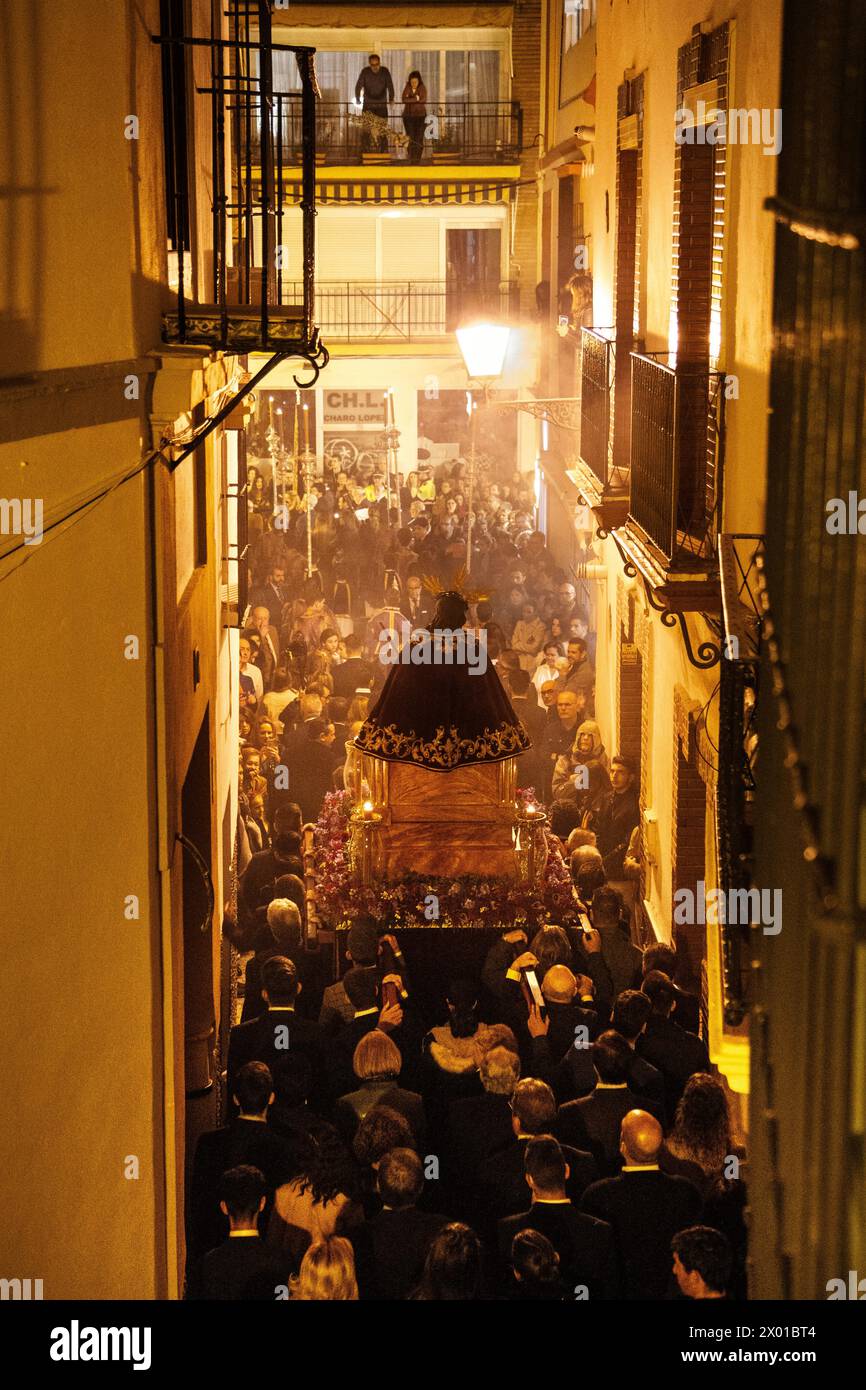 Procession carrying a Jesus sculpture float during Holy Week (Semana ...