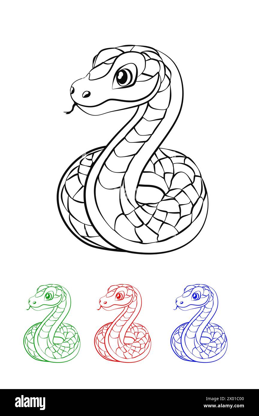 Vector cartoon line snake. Children coloring book Stock Vector Image ...