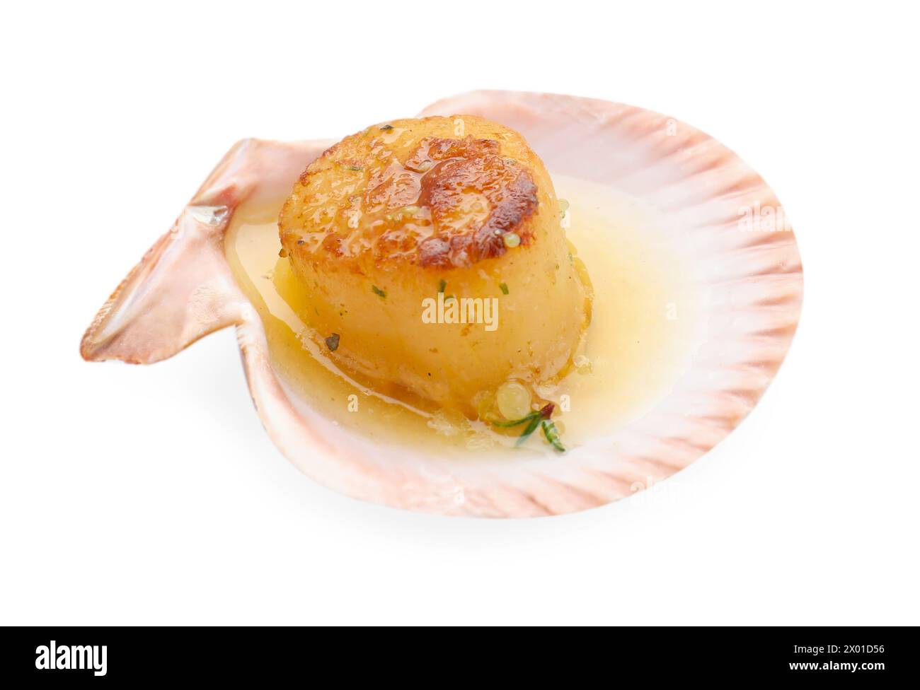 Delicious fried scallop in shell isolated on white Stock Photo - Alamy