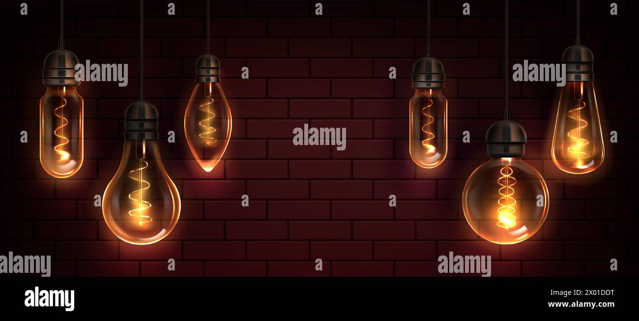 Edison bulb light. Vintage realistic filament background. 3d led retro ...