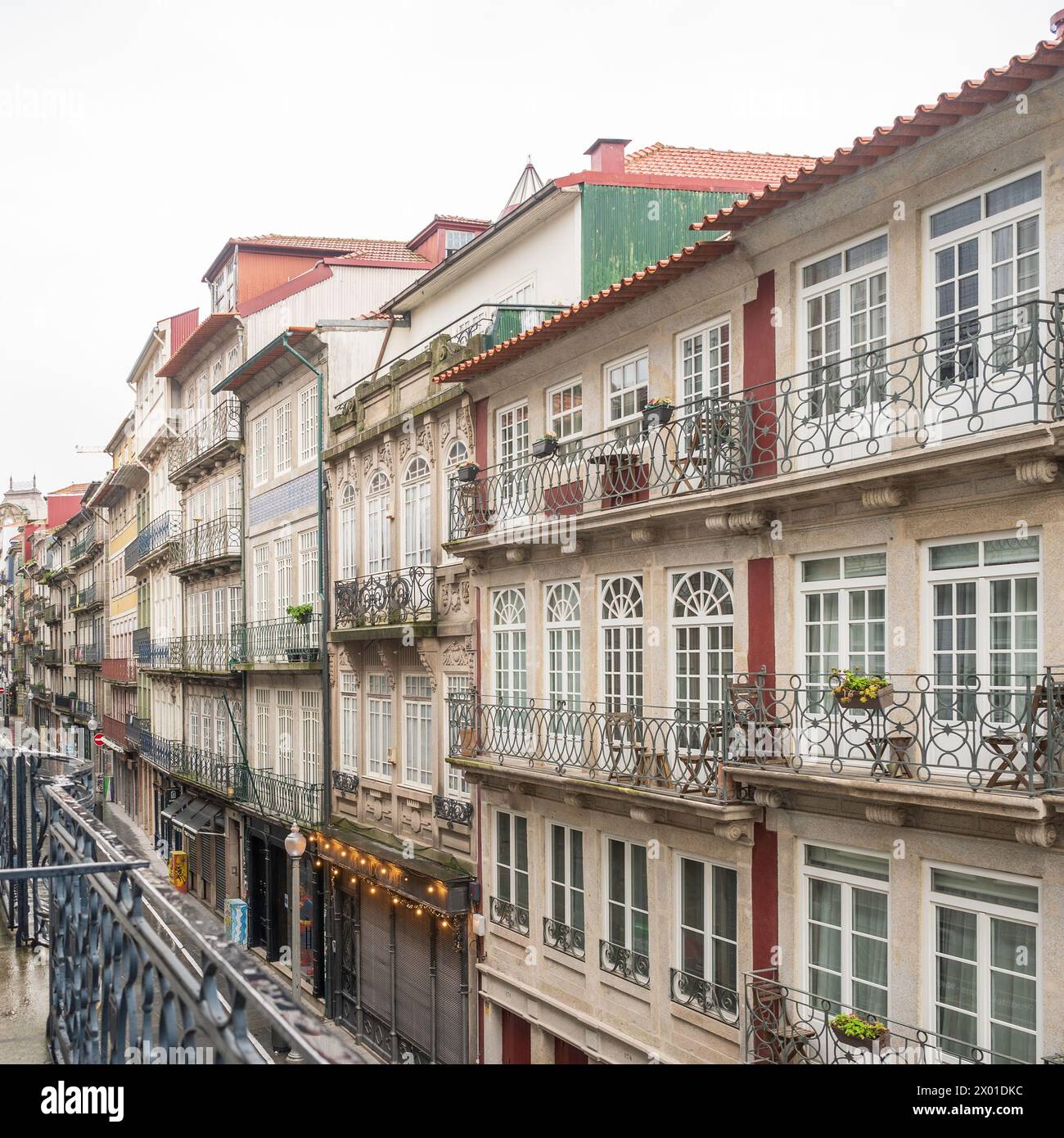 Porto building facade. Old fasioned facade windows and balconies of ...
