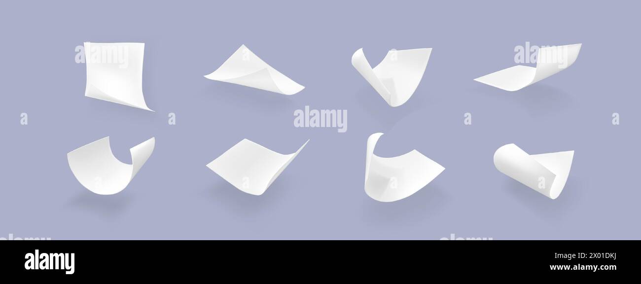 Flying paper sheet in different angles of view. Realistic 3d vector ...