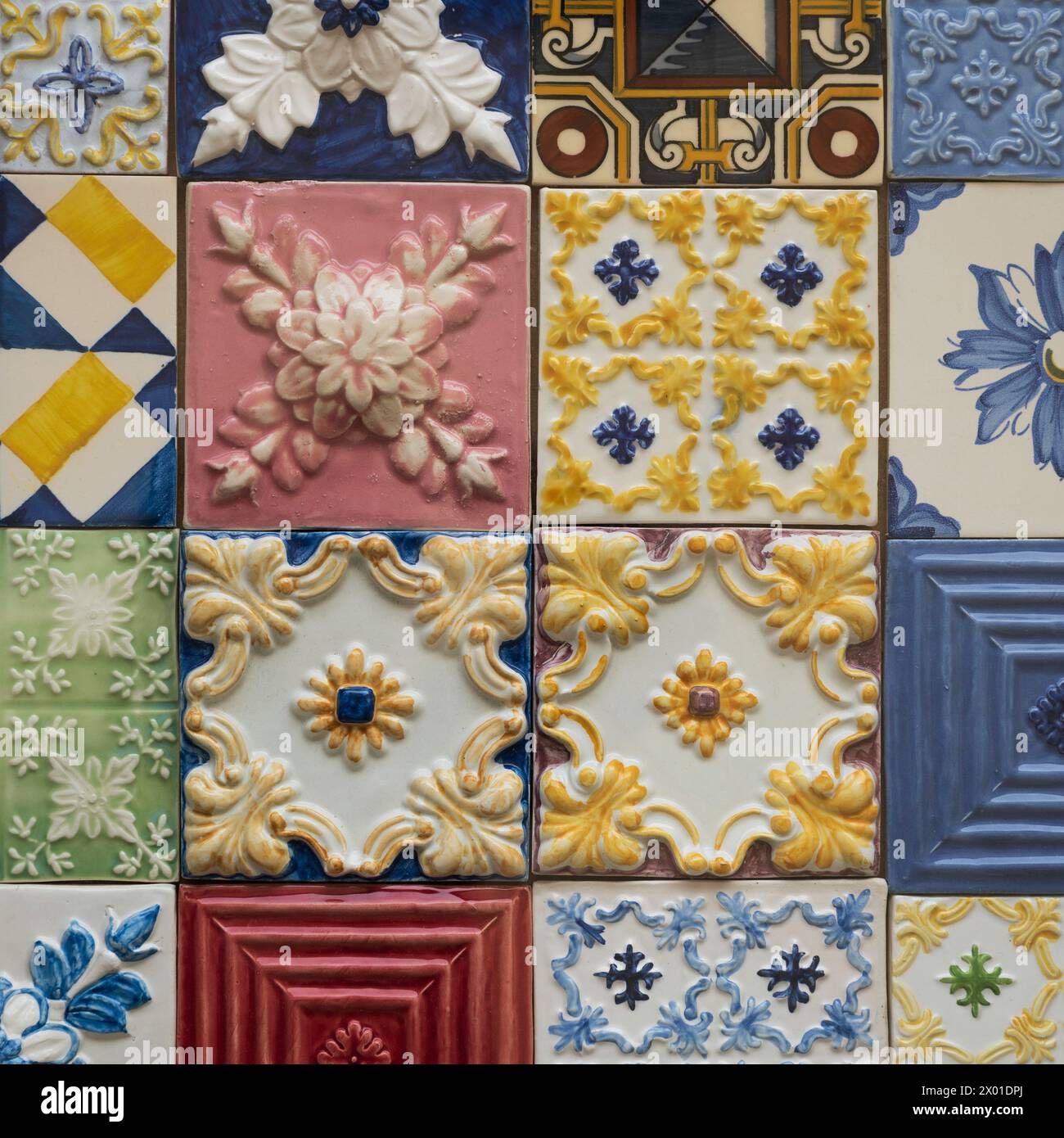 Traditional tiles (azulejos) from facades of old houses in Porto ...
