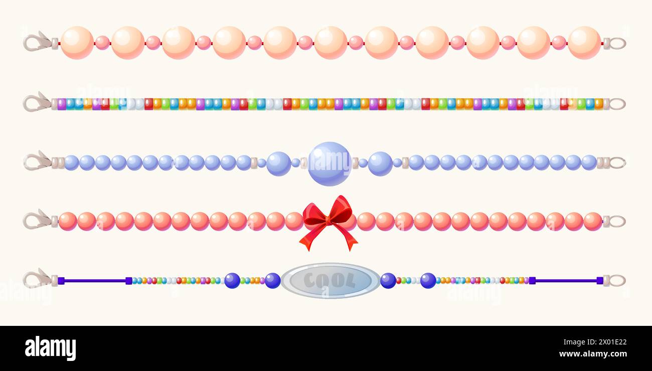 Bead bracelets and necklaces set isolated on background. Vector cartoon ...