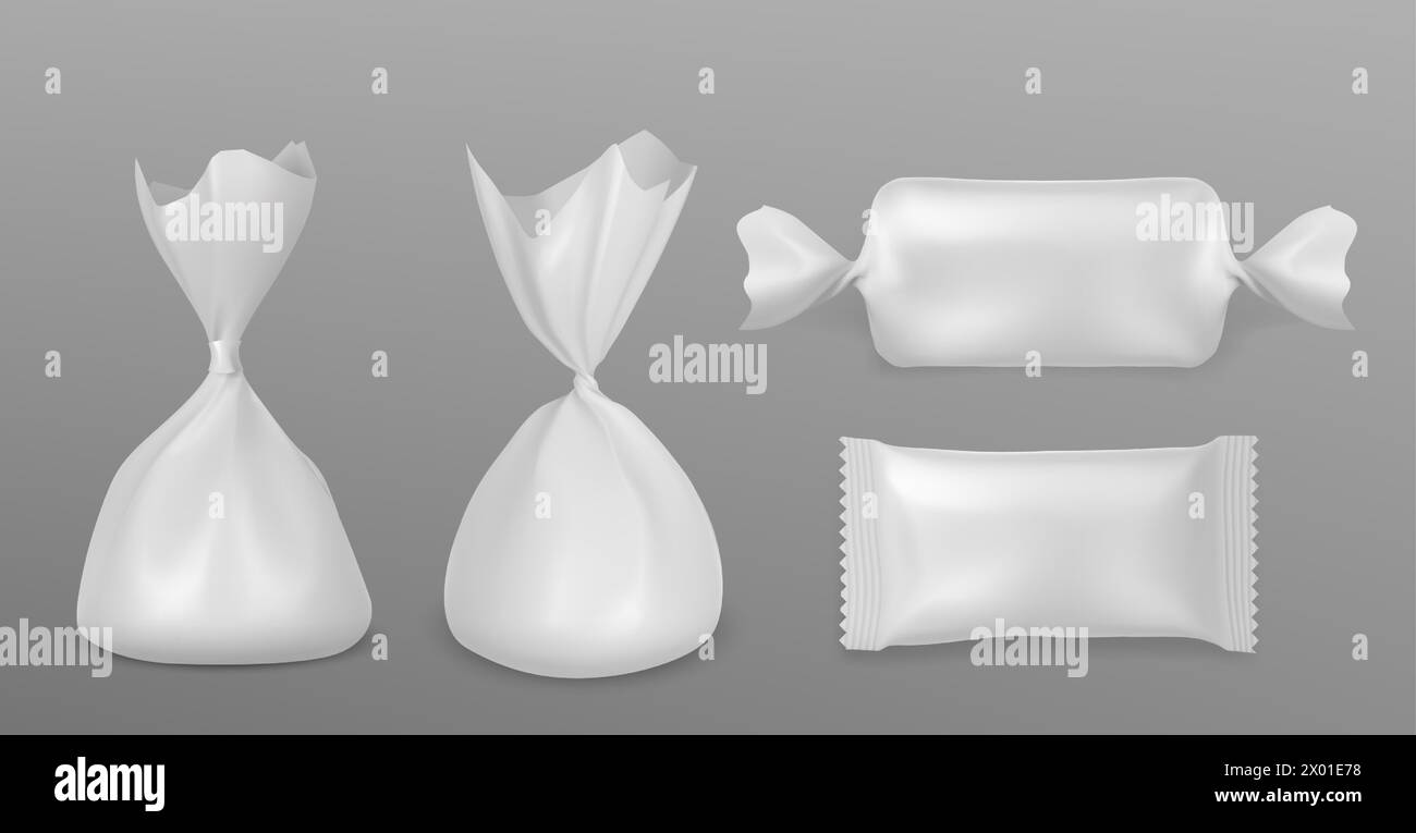 3d sweet chocolate candy plastic wrapper mockup. Blank white realistic ...