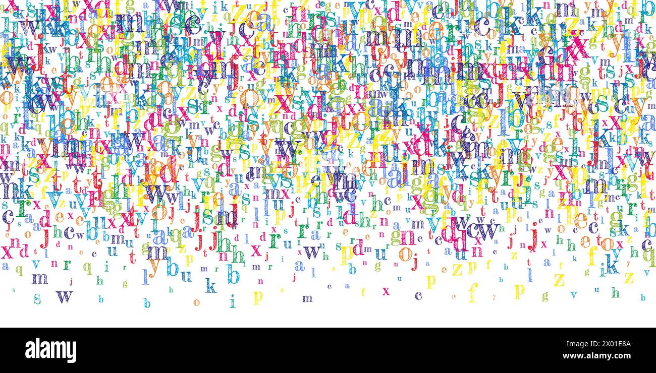 Falling letters of English language. Colorful childish flying ...