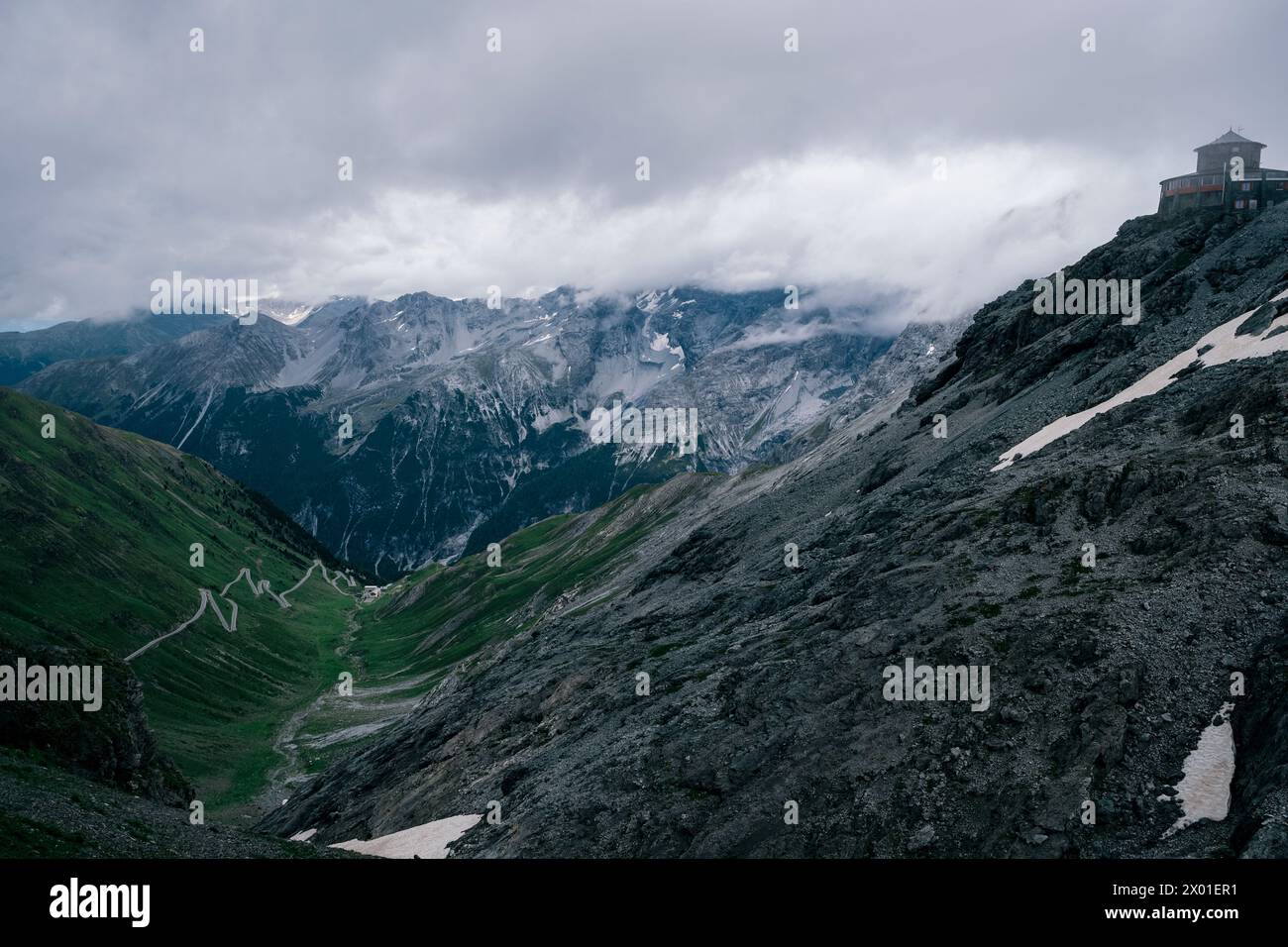View of the Stelvio pass road in the north Italy Alps Stock Photo - Alamy