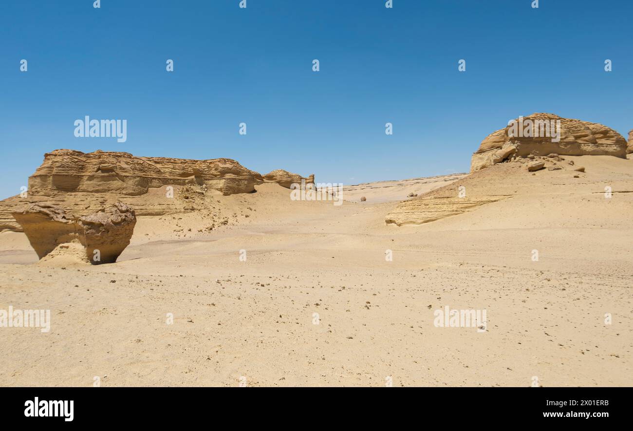 Landscape scenic view of desolate barren western desert in Egypt with ...