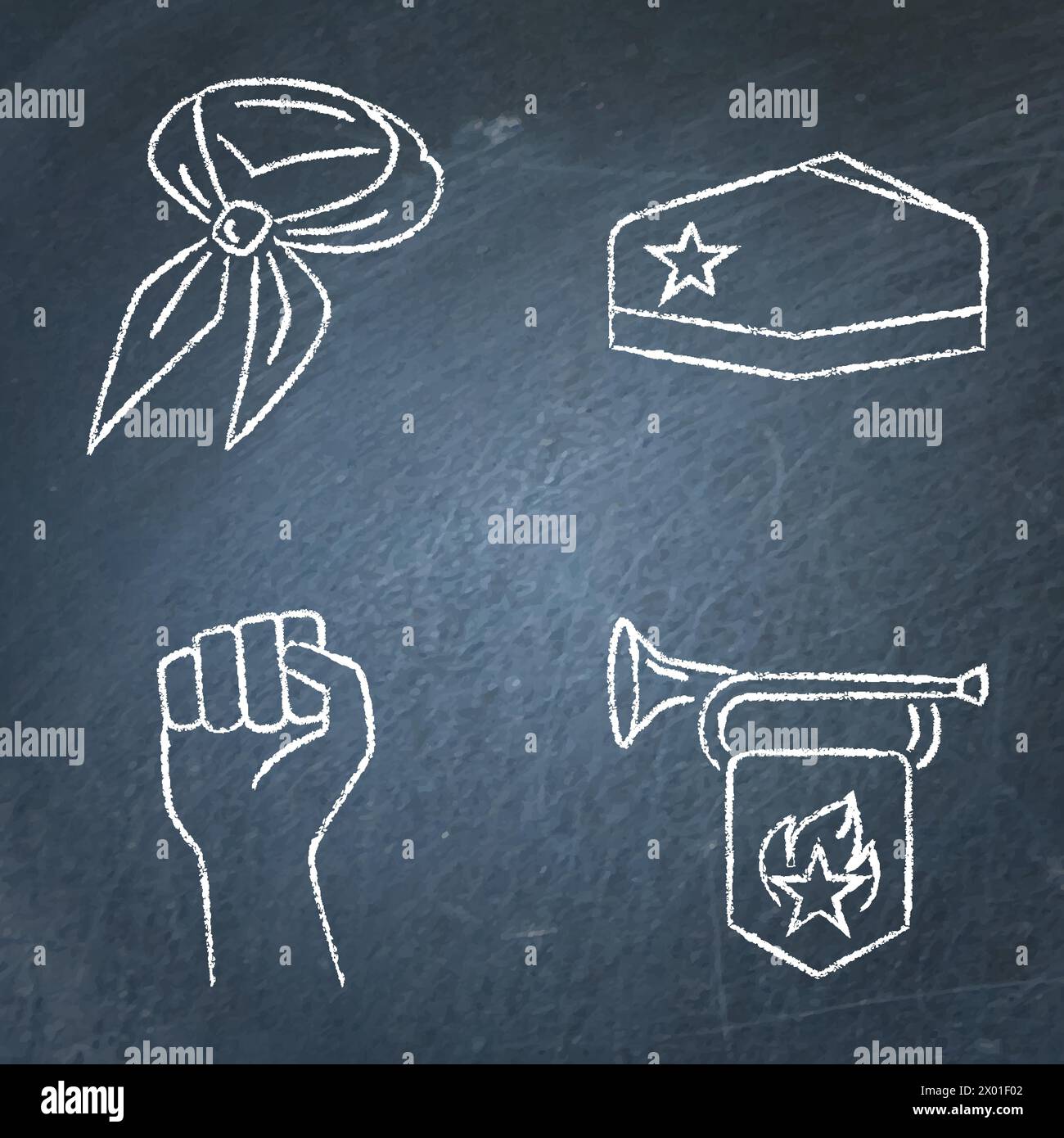 USSR symbols chalkboard icon set. Pioneer necktie and trumpet, soviet ...