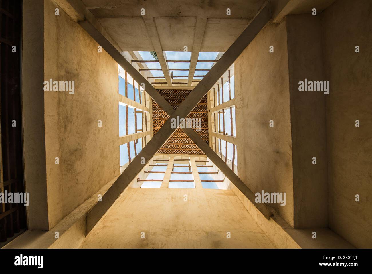 View upward to the ceiling of a traditional arabian cooling tower in a ...