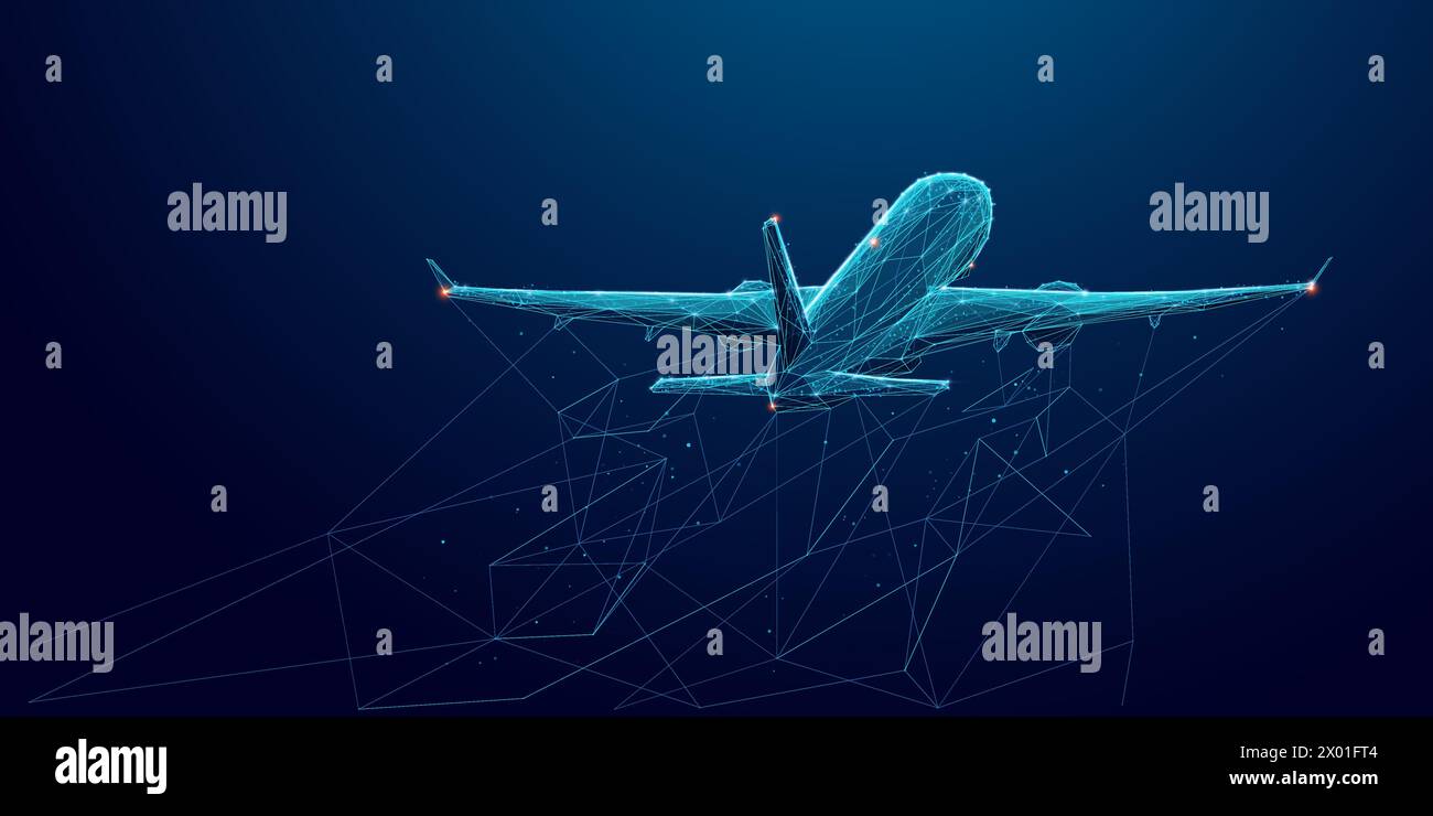 Abstract digital plane.Geometric polygonal airplane in the night sky ...
