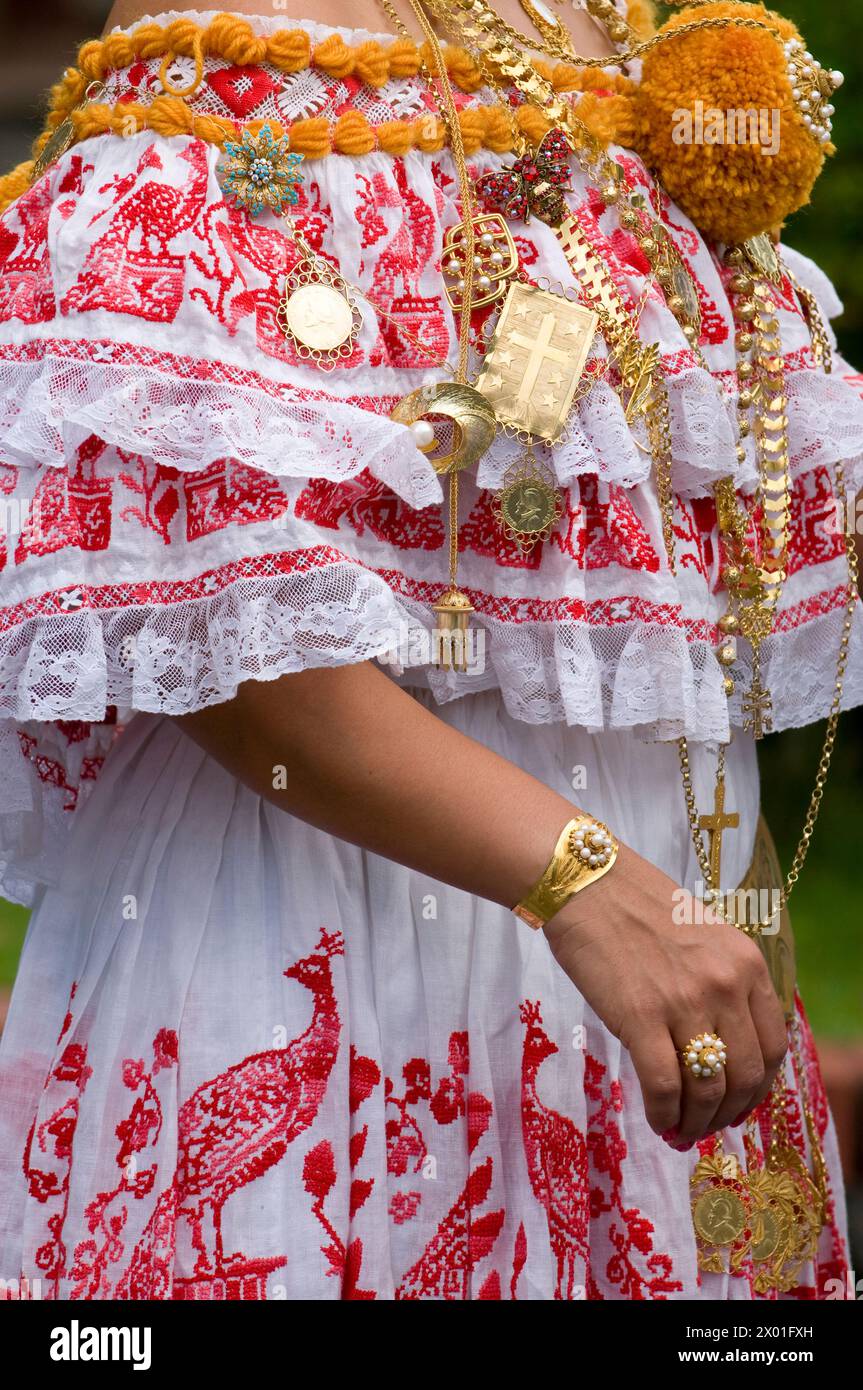 Panamanian woman with the National dress La Pollera, Panama city ...