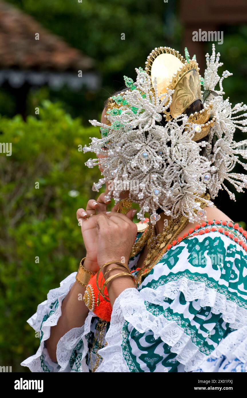 Panamanian woman with the National dress La Pollera, Panama city ...